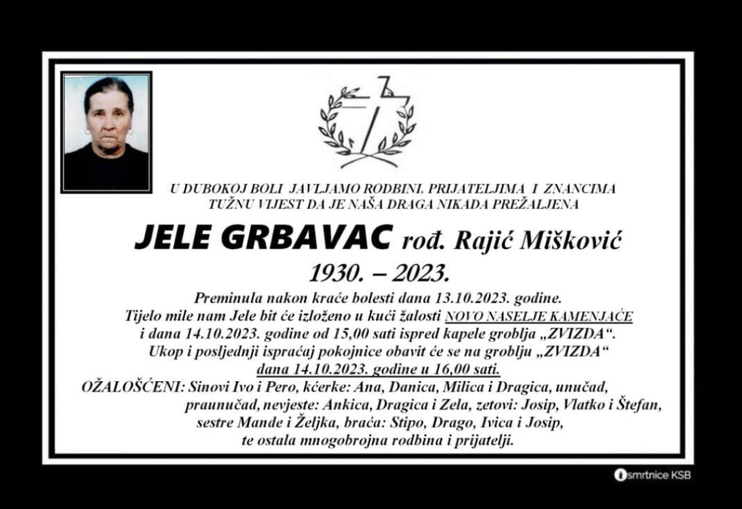 Preminula Jele Grbavac iz Viteza N24.ba